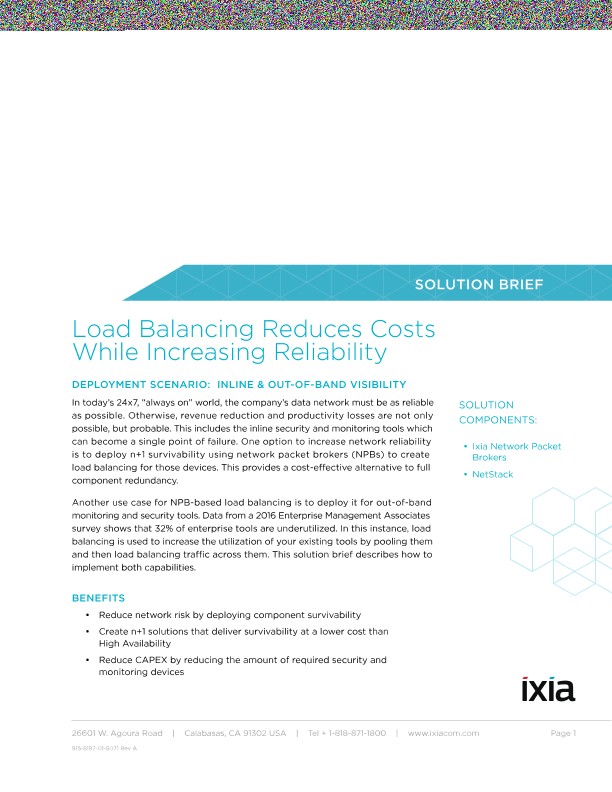Load Balancing Reduces Costs While Increasing Reliability PDF Asset Page | Keysight